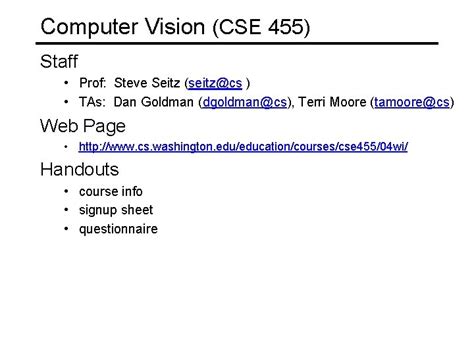 Computer Vision Cse 455 Staff Prof Steve Seitz