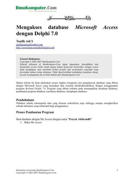 Mengakses Database Microsoft Access Dengan Delphi 70