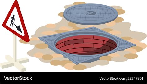Open Sewer Manhole Sign Repair Work Royalty Free Vector