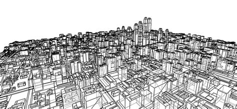 Wire Frame Cityblueprint Style Vector Perspective Industry Wireframe
