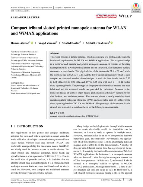 Pdf Compact Triband Slotted Printed Monopole Antenna For Wlan And Wimax Applications Hamza