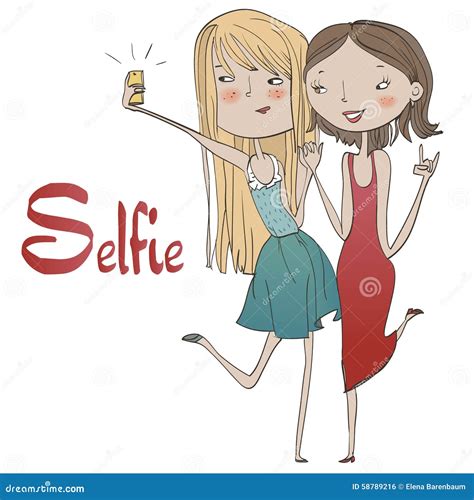 Portrait Of Cute Girls Making Selfie Stock Vector Illustration Of