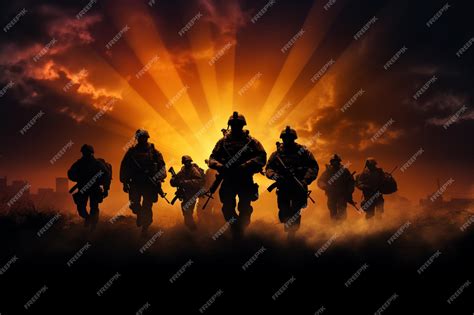 Premium Ai Image Behind The Lines Army Soldier Silhouettes In Intense