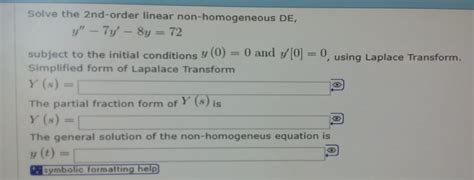 Solved Solve The 2nd Order Linear Non Homogeneous De Subject