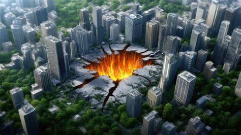 Urban Metropolis Torn Apart By Fault Line Stock Illustration Illustration Of Collapse Split