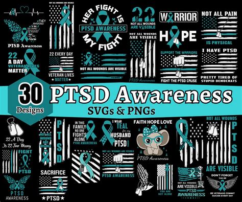 Teal Ptsd Awareness Designs Ribbon Svg Png Digital Download Etsy