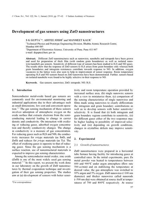 Pdf Development Of Gas Sensors Using Zno Nanostructures
