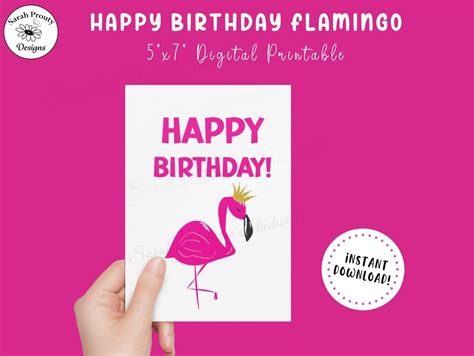 Flamingo Happy Birthday Digital Download Printable Card Pink