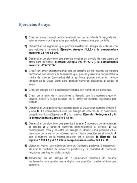Ejercicios Arrays Pdf Estructura De Datos De Matriz Gestión De Tecnología De La Información