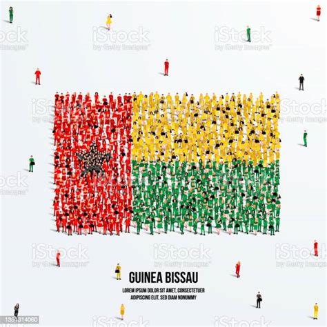 기니 비사우 플래그 기니 비사우 국기의 모양을 만들기 위해 많은 사람들이 형성합니다 벡터 일러스트레이션 개념에 대한 스톡 벡터