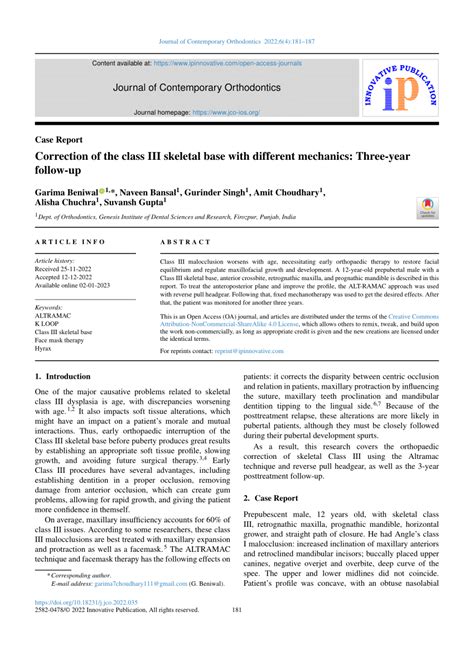 Pdf Correction Of The Class Iii Skeletal Base With Different