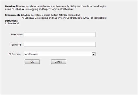 custom ni security dialogue using ni labview datalogging and supervisory control module and