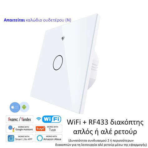 Moes Χωνευτός Διακόπτης Τοίχου Wi Fi για Έλεγχο Φωτισμού με Πλαίσιο και Ένα Πλήκτρο Αφής Λευκός