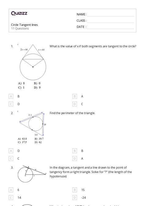 50 tangent lines worksheets for 12th class on quizizz free and printable