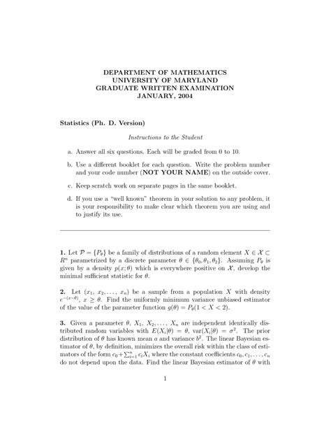6 Questions In Examination Mathematics Statistics I Stat 700 Exams Mathematical Statistics