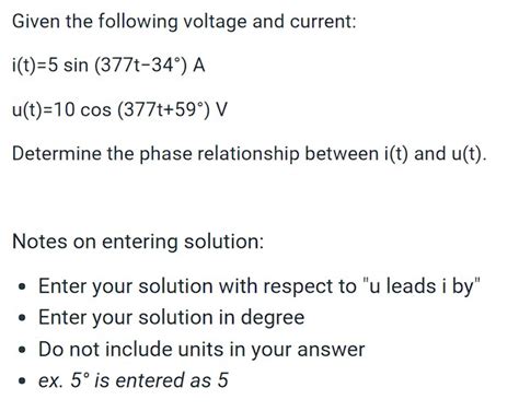 Solved Given The Following Voltage And Current Chegg