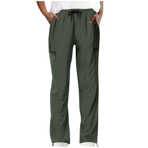 Usnsm Cotton Cargo Pants For Women Comfortable Bandage Stretch Straight Leg Pants Solid Color