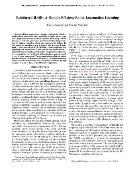 Pdf Reinforced Ilqr A Sample Efficient Robot Locomotion Learning