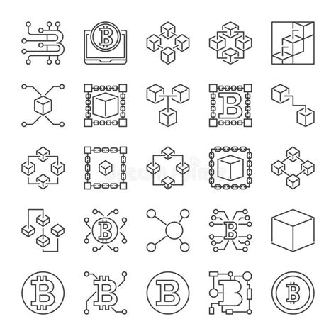 Vector Blockchain Line Icons Set Block Chain Concept Signs Stock Vector Illustration Of