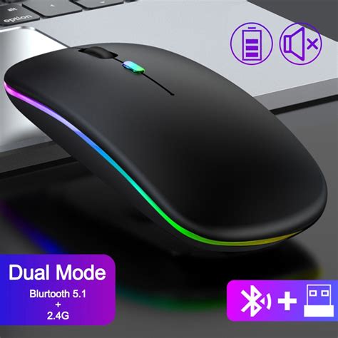 Rainbow LED Mouse Rechargeable Wireless Mouse 2 4G Optical Slim Computer Silent Mouse Shopee