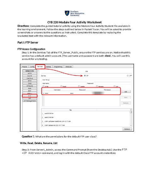 CYB 220 Module 4 Activity FTP Firewall Configuration Tasks Studocu
