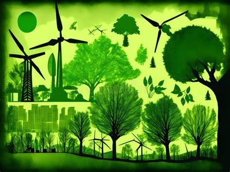 Trees And Abstract Geometric Shapes Generative Ai Illustration Stock Illustration