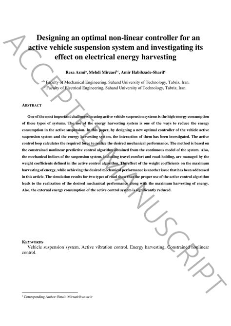 Pdf Designing An Optimal Non Linear Controller For An Active Vehicle Suspension System And