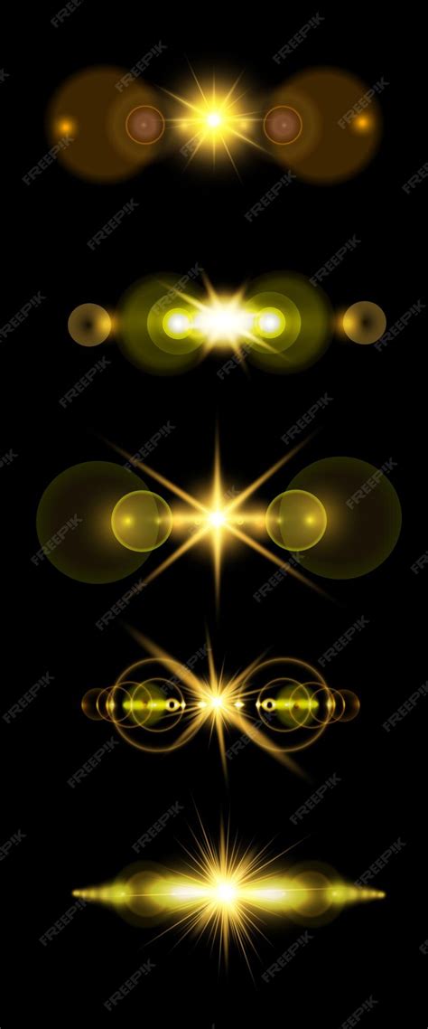 황금 태양 렌즈 플레어 조명 효과의 반투명 특수 디자인 벡터 흐림 빛에 비추어 격리된 투명 배경 장식 요소 수평 광선 프리미엄 벡터