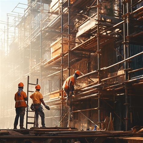Premium Ai Image Dynamic Duo Construction Workers On Scaffolding