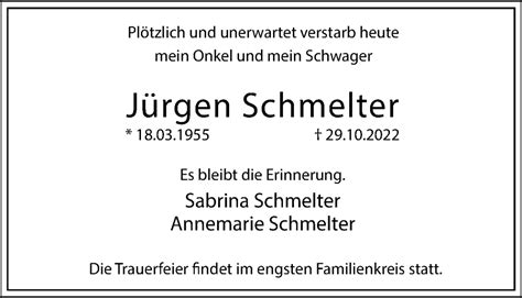Traueranzeigen Von Jürgen Schmelter Trauer In Nrwde