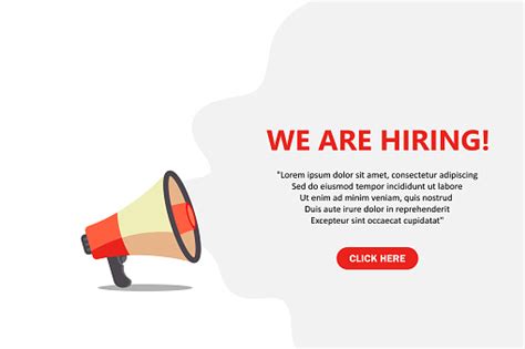 우리는 확성기로 현수막을 고용하고 있습니다 우리는 말풍선 배너를 고용하고 있습니다 소매 쇼핑 온라인 마케팅 템플릿 배너 포스터 및 배경에 대 한 벡터 그림 개념에 대한 스톡