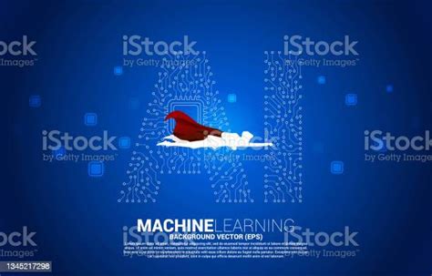 도트 커넥트 라인 모양의 Ai와 Cpu 센터와 함께 비행 슈퍼 히어로의 실루엣 Cpu에 대한 스톡 벡터 아트 및 기타 이미지 Cpu 개념 개념과 주제 Istock