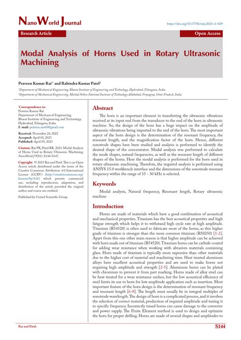 Pdf Modal Analysis Of Horns Used In Rotary Ultrasonic Machining