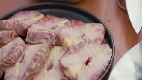 Raw Fish Steaks On A Plate Sturgeon Meat Stock Video Video Of Fish