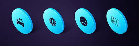 아이소 메트릭 Id 배지 슬픈 미소 태양 에너지 패널 및 에코 자동차 컨셉 드라이브 아이콘을 설정합니다 벡터 3차원 형태에 대한 스톡 벡터 아트 및 기타 이미지 Istock