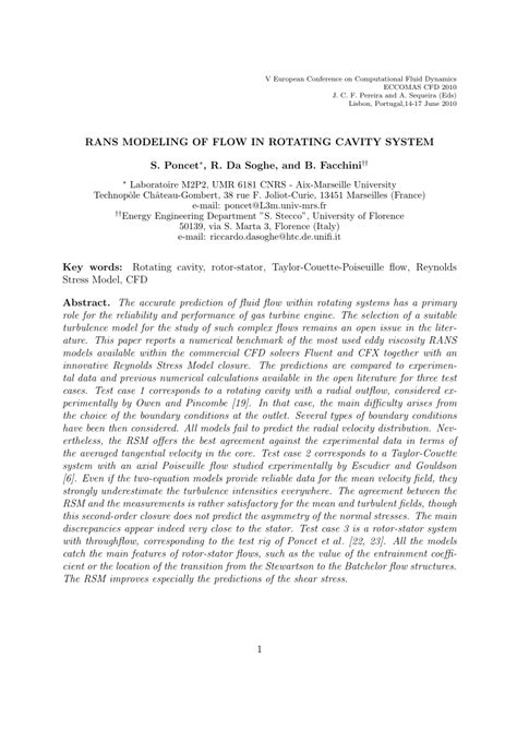 Pdf Rans Modeling Of Flow In Rotating Cavity System