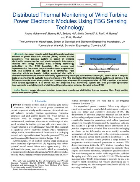 Pdf Distributed Thermal Monitoring Of Wind Turbine Power Electronic Modules Using Fbg Sensing