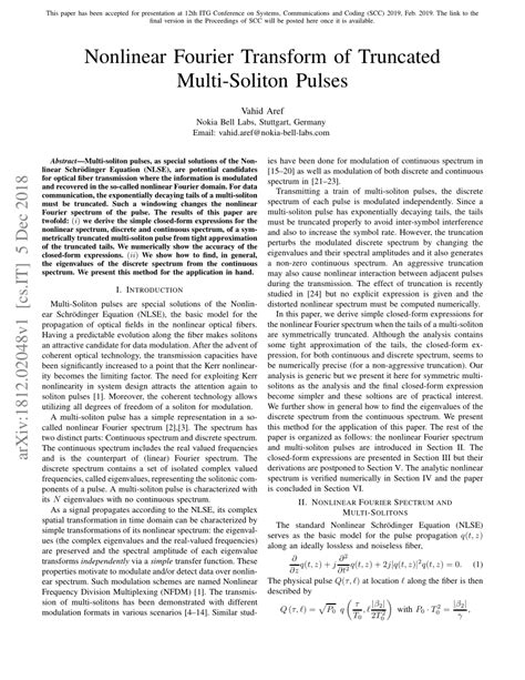 Pdf Nonlinear Fourier Transform Of Truncated Multi Soliton Pulses