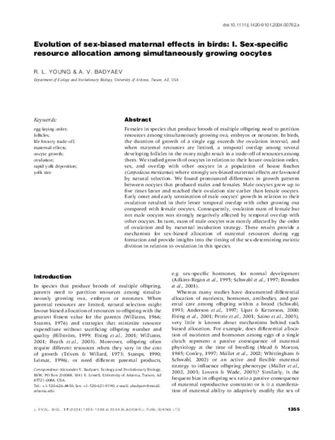 Pdf Evolution Of Sex‐biased Maternal Effects In Birds I Sex‐specific Resource Allocation