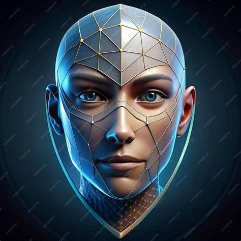 3d Face Recognition Illustration On Shield Concept Of Facial