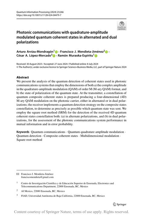 Photonic Communications With Quadrature Amplitude Modulated Quantum Coherent States In