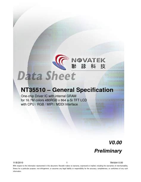 Nt35510 One Chip Driver Ic With Internal Gram Novatek