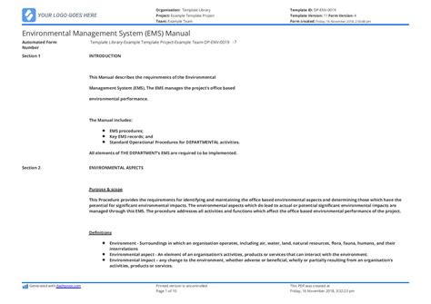 Environmental Management System Template [free To Use And Editable]