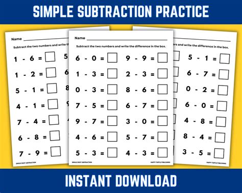 20 Printable Subtraction Worksheets Fill In The Blank Single Etsy