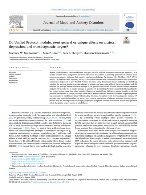 Pdf Do Unified Protocol Modules Exert General Or Unique Effects On Anxiety Depression And