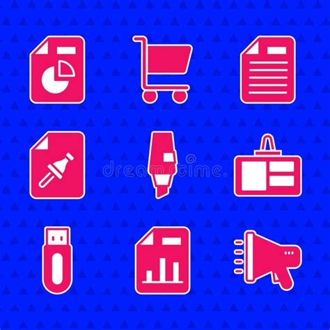 Set Marker Pen Document With Graph Chart Megaphone Identification