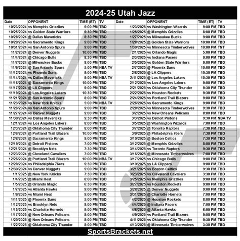 Utah Jazz Schedule Printable