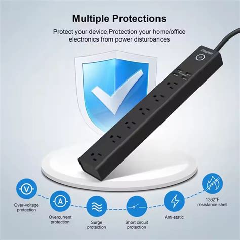 从直接供应商处在线批发购买 延长线电源插座 6 路插座美式插头 Usb Type C 电源板电涌保护器插座开关和插座延长线 Power Bar