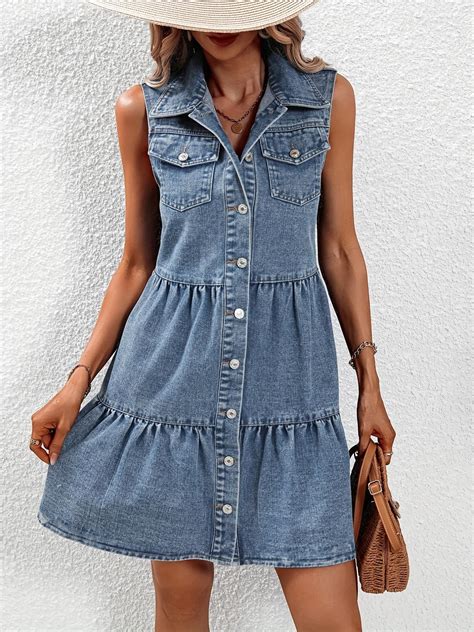 Fashion Leaf Short Sleeve Denim Ladies Round Neck Ladies Retro Casual
