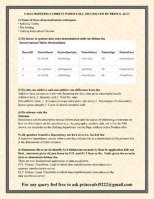 CS Solved MCQs Final TERM BY Junaid CS Data Ware House Solved MCQs LECTURE FROM
